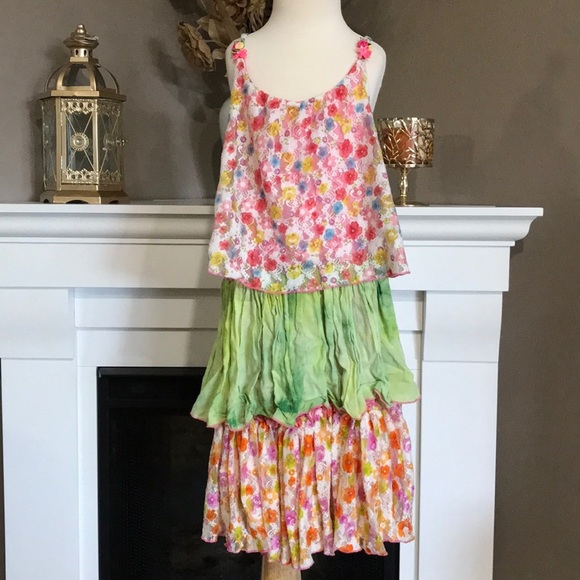 Little Mass | Dresses | Little Mass Floral Mesh Tie Dye Tiered Dress ...